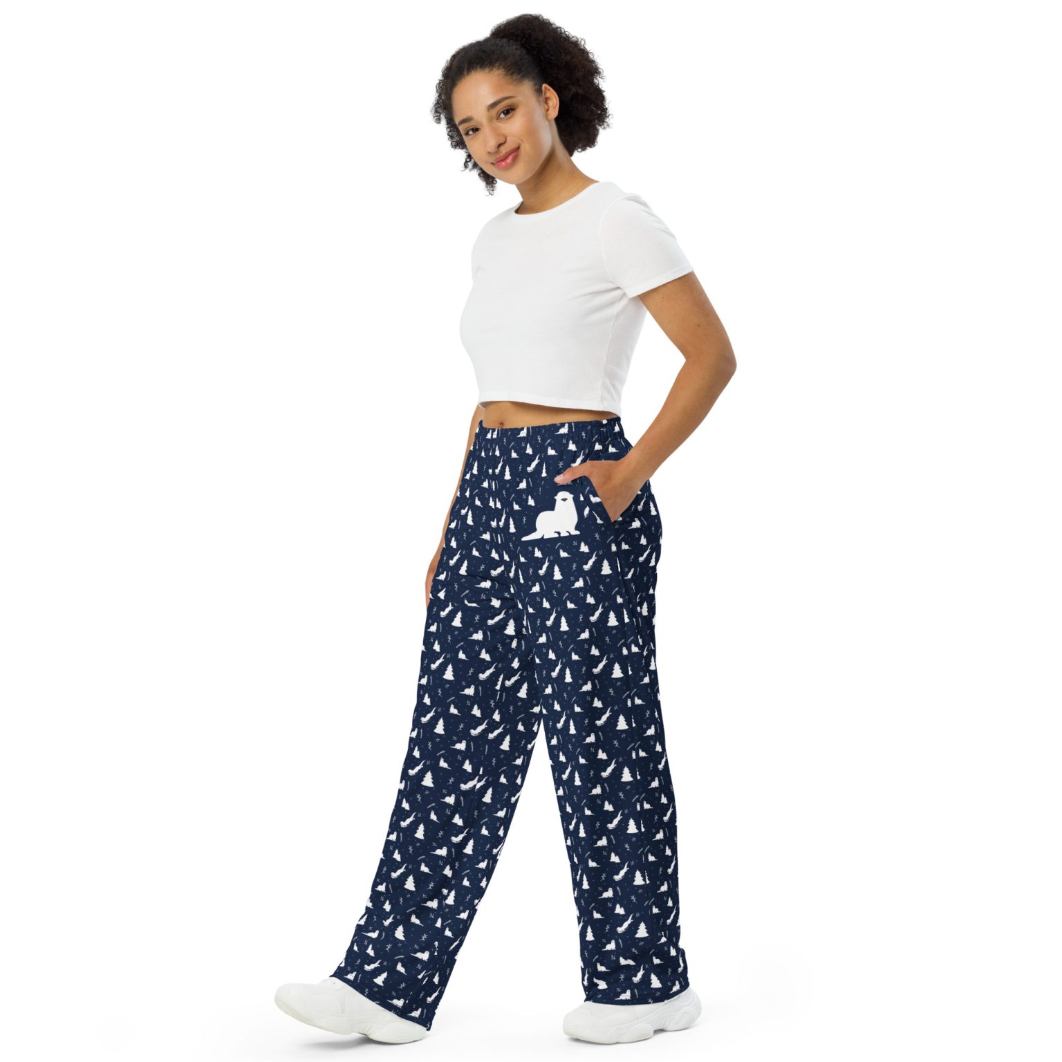Snowy River Otter Pattern Unisex Wide-Leg Pants